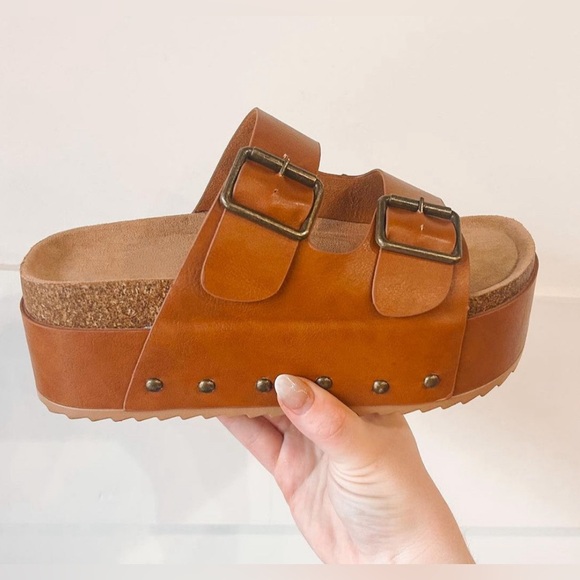 Shoes | Nib Studded Vegan Leather Platform Double Buckle Sandals | Poshmark